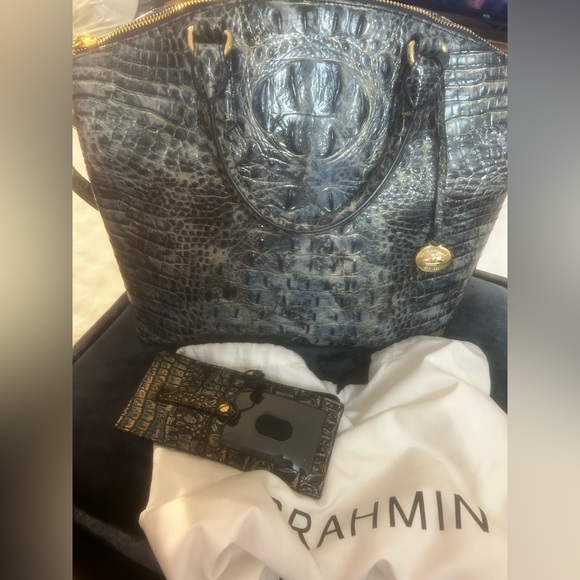 Brahmin | Bags | Brahmin Blue Crocodile Embossed Satchel | Poshmark